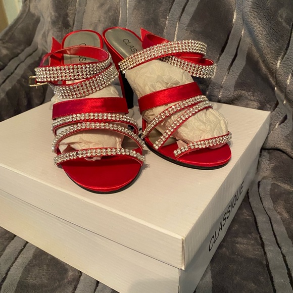 Classique | Shoes | Classique Rhinestone Strappy Red Heel | Poshmark